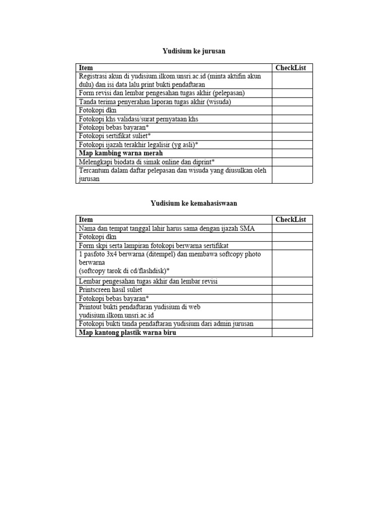 Persyaratan Yudisium dan Wisuda UNSRI | PDF