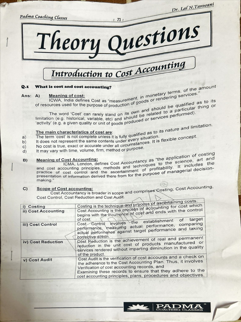 Costing Theory Notes !!! | PDF