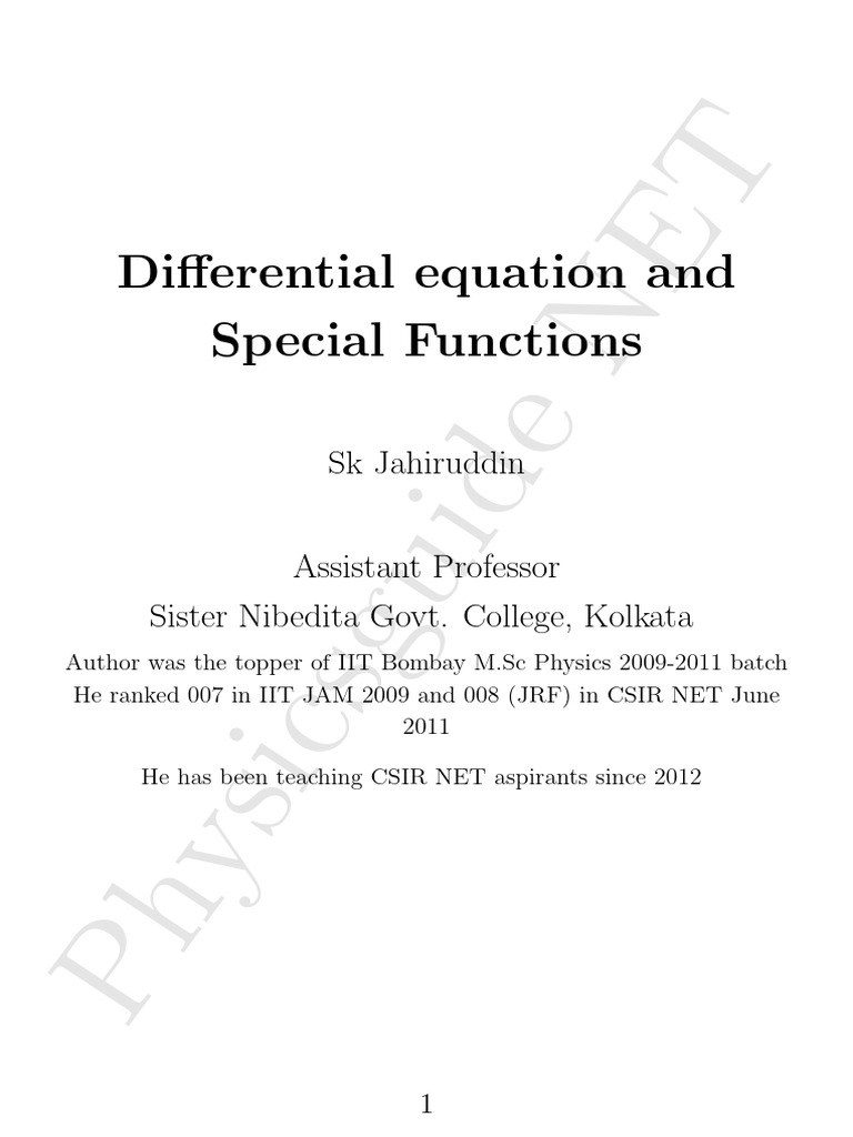 05-Differential Equation and Special Function Notes | PDF | Ordinary ...