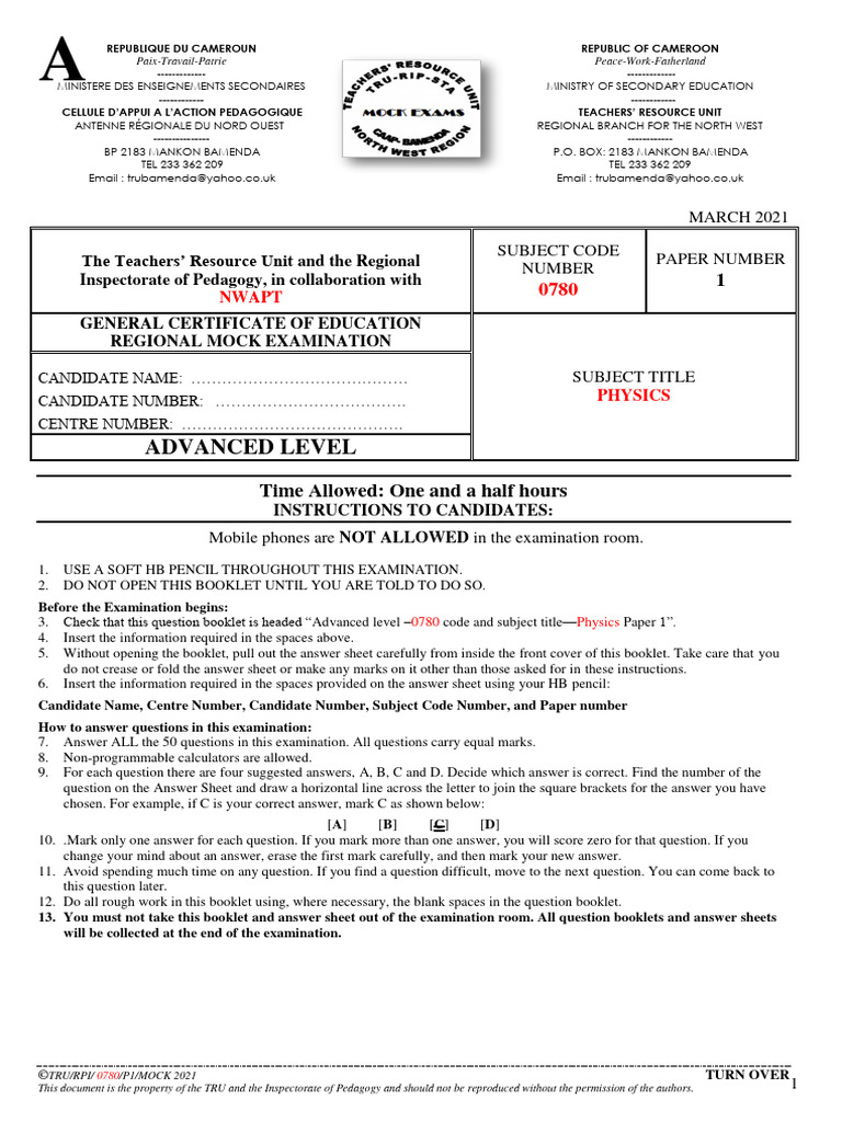 Physics-1 NW-mock | PDF | Force | Electrical Resistance And Conductance