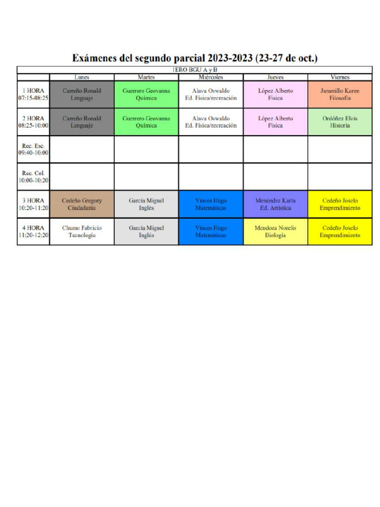 Horario de Exámenes | PDF