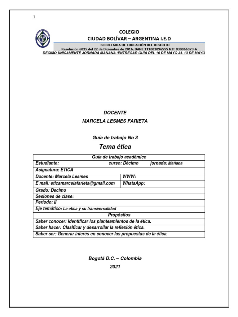 Decimo Ética Ii Corte Jornada Mañana | PDF | Moralidad | Immanuel Kant