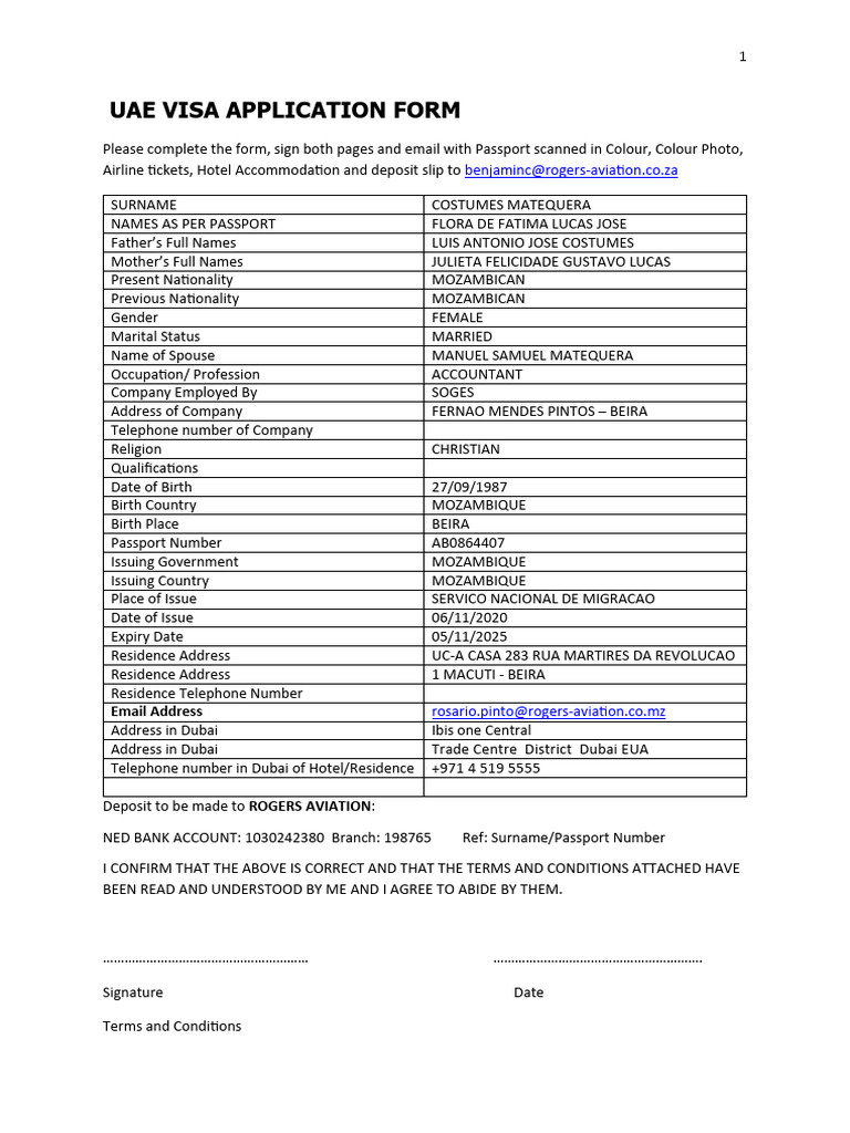 Uae Visa Application Form - Flora | PDF