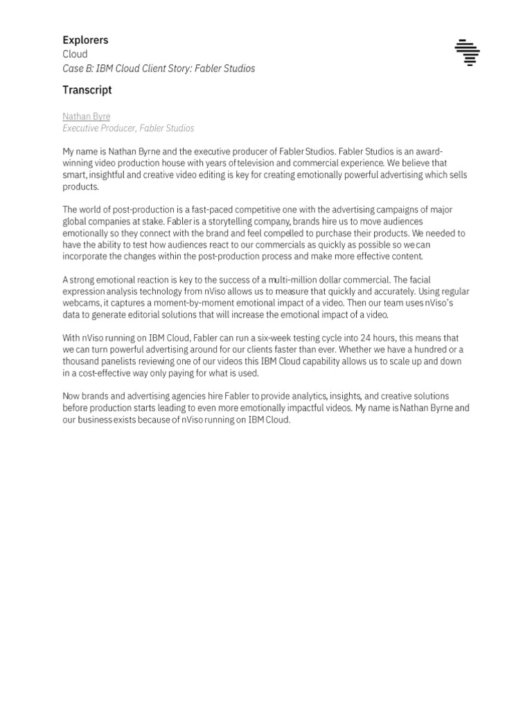Cloud Case B IBM Cloud Client Story Fabler Studios | PDF