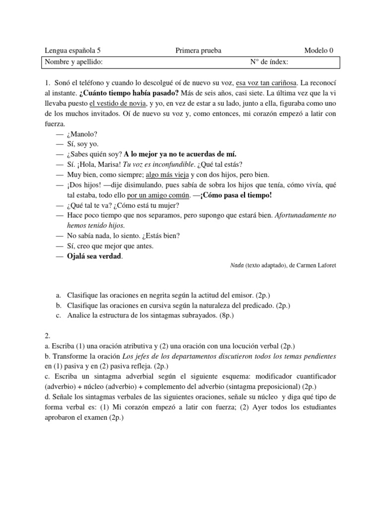 Primera Prueba-Modelo | PDF | Adverbio | Morfología Lingüística