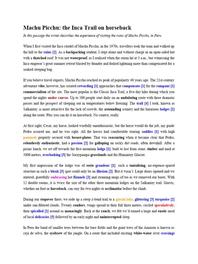 S2 In-Class Reading 2 (181111) | PDF | Machu Picchu