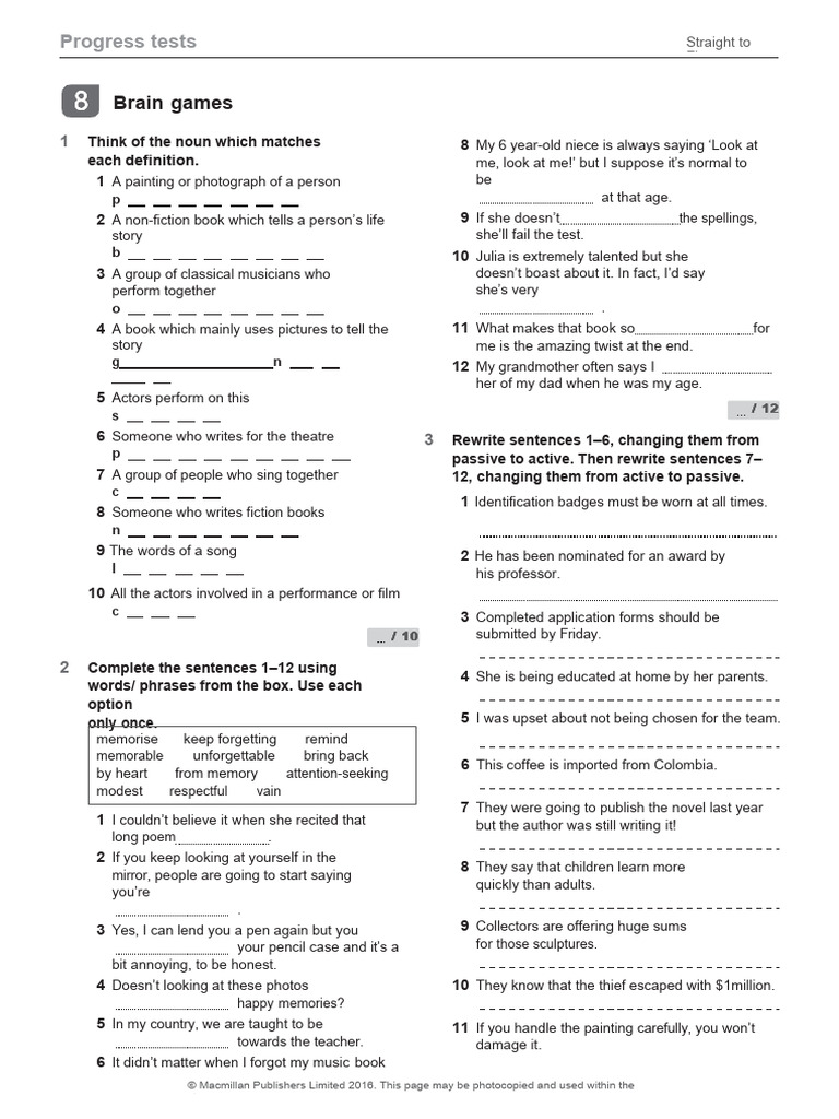 STF Progress Tests Unit 8 | PDF | Cognition | Cognitive Science