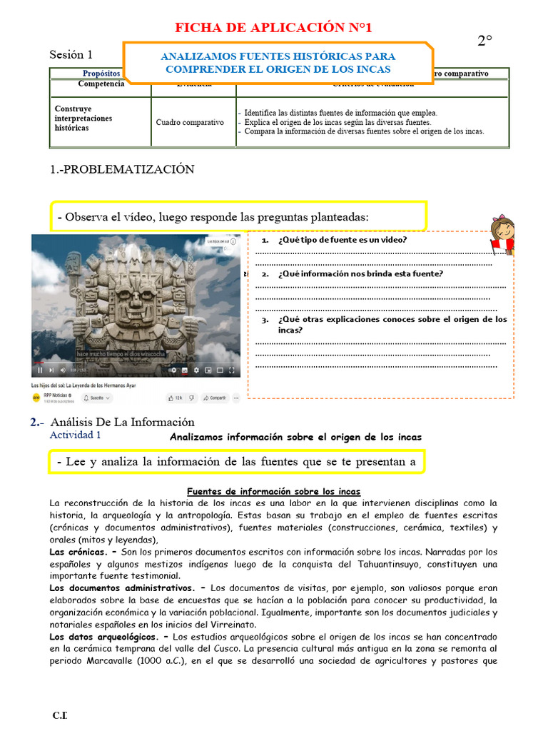 2° Ficha de Aplicación-Sesión1-Sem.1-Exp.4-Dpcc | PDF | Imperio Inca