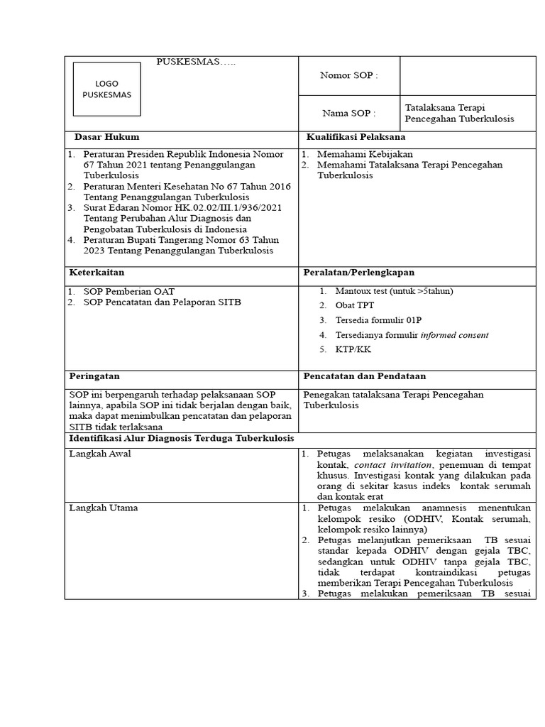 SOP Pencegahan Tuberkulosis | PDF | Sains & Matematika