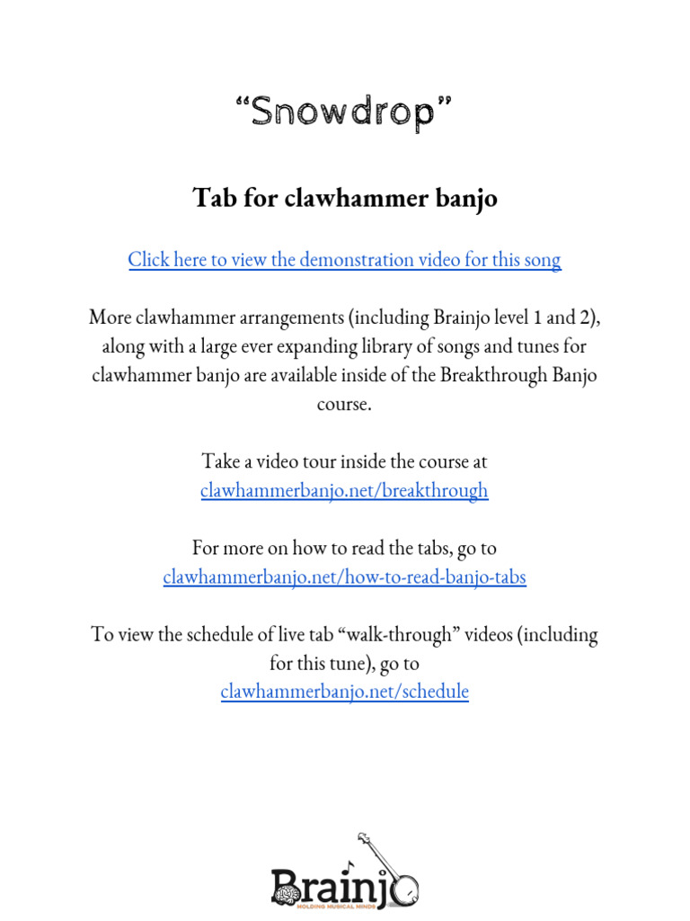 CLAWHAMMER BANJO Tab For Snowdrop | PDF