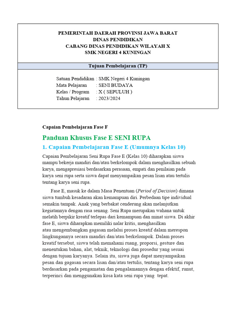 Capaian Pembelajaran (CP) SBK | PDF