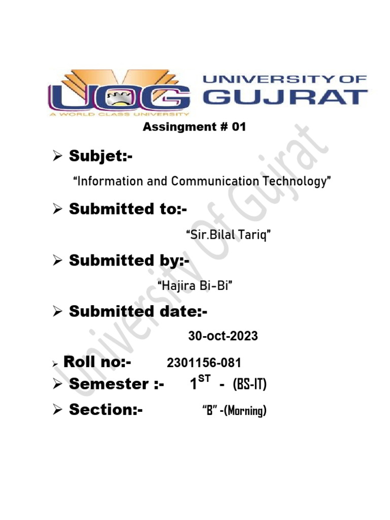 Assignment # 01 (ICT) | PDF | Input/Output | Computer Data Storage