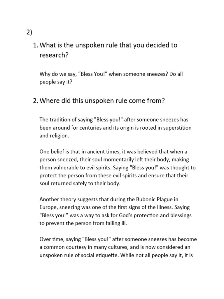 2) 1. What Is The Unspoken Rule That You Decided To Research? | PDF ...