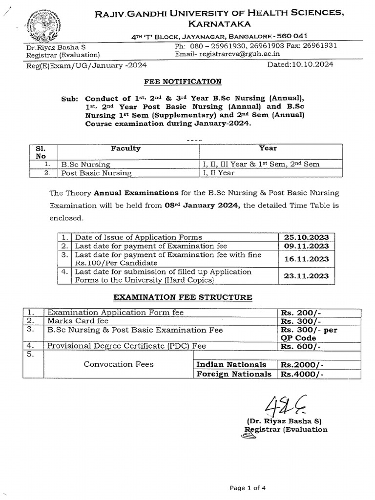 Fee Notification TT Conduct Of 1 2 3 Year B SC Nursing 1 2 PB Nursing