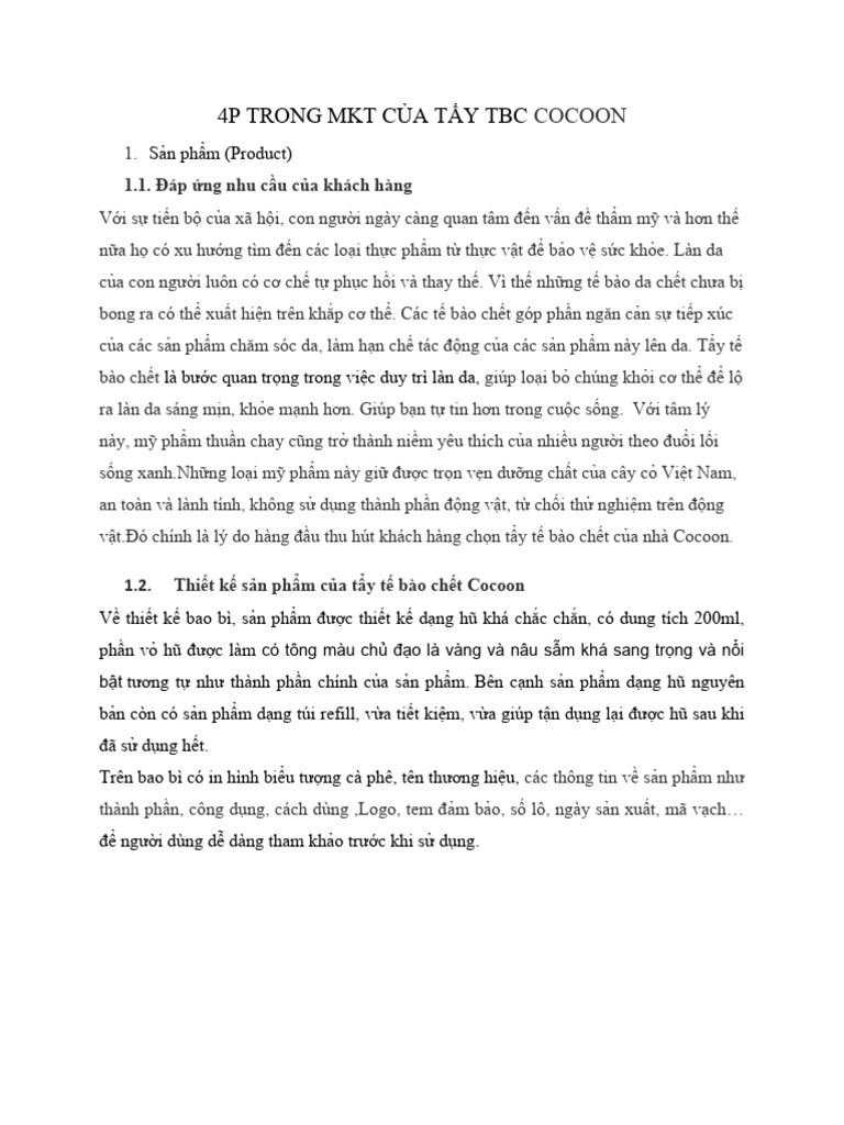 4P TRONG MKT CỦA TẨY TBC COCOON | PDF