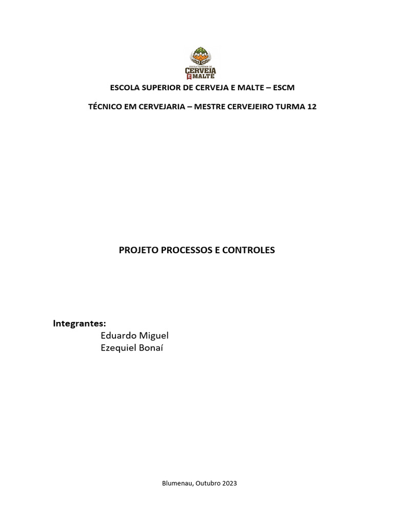 ESCM - MC12 - Projeto Processos e Controles de Fermentação | PDF ...