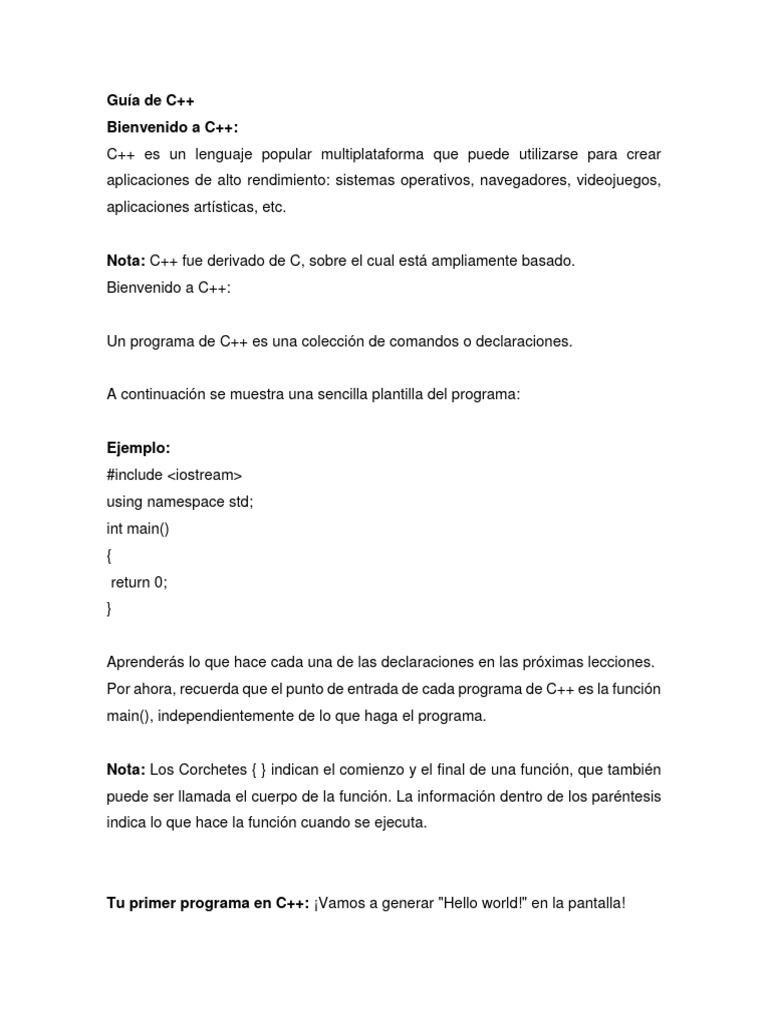 Guía de C++ Completa | PDF Guía de C++ Completa | PDF