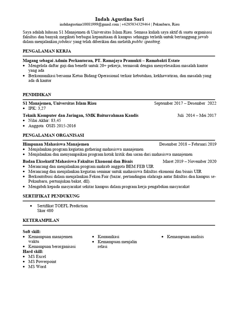 CV Indah Agustina Sari | PDF
