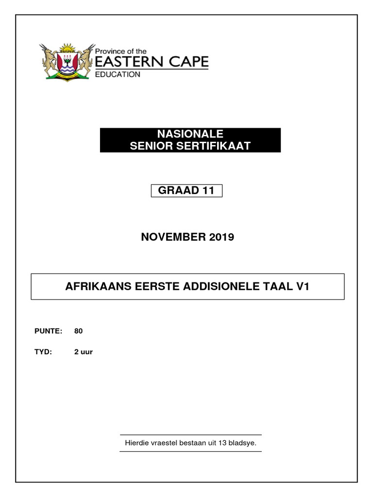 Afr Fal p1 Gr11 QP Nov2019 | PDF