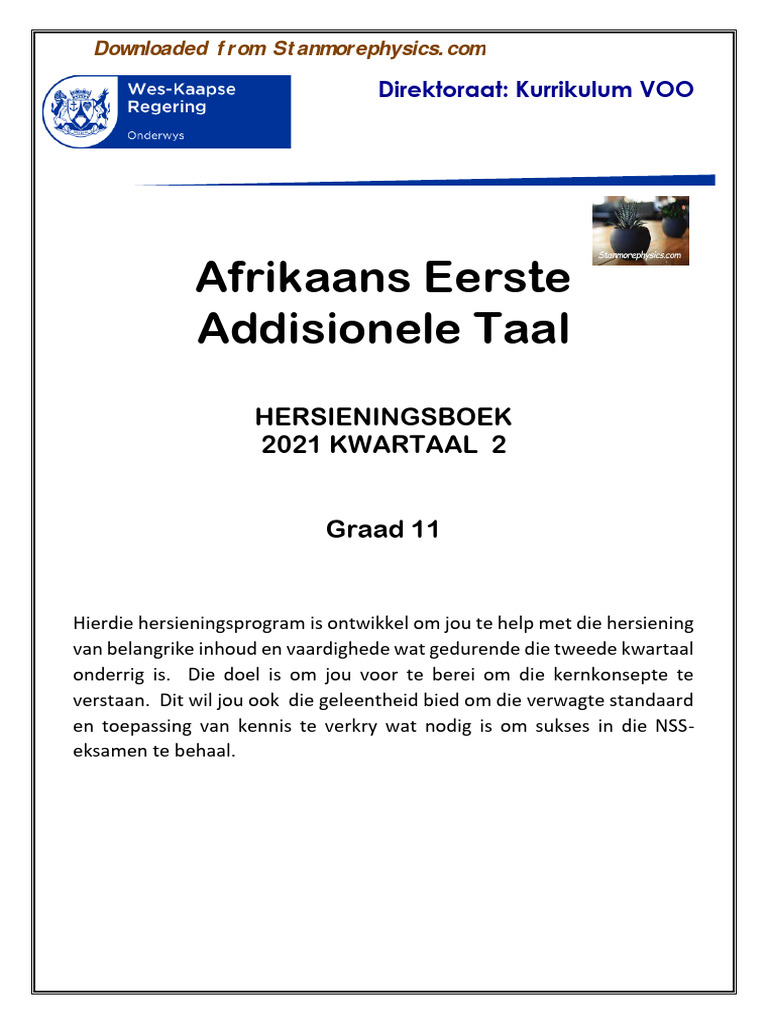 Afrikaans EAT GR 11 Hersiening 2021 KW 2 | PDF