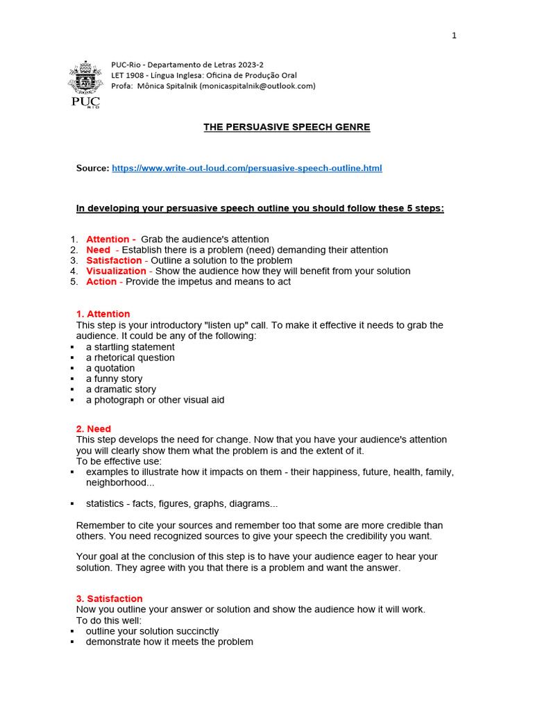 Guideline #1 the Persuasive Speech Genre | PDF | Psychological Concepts ...