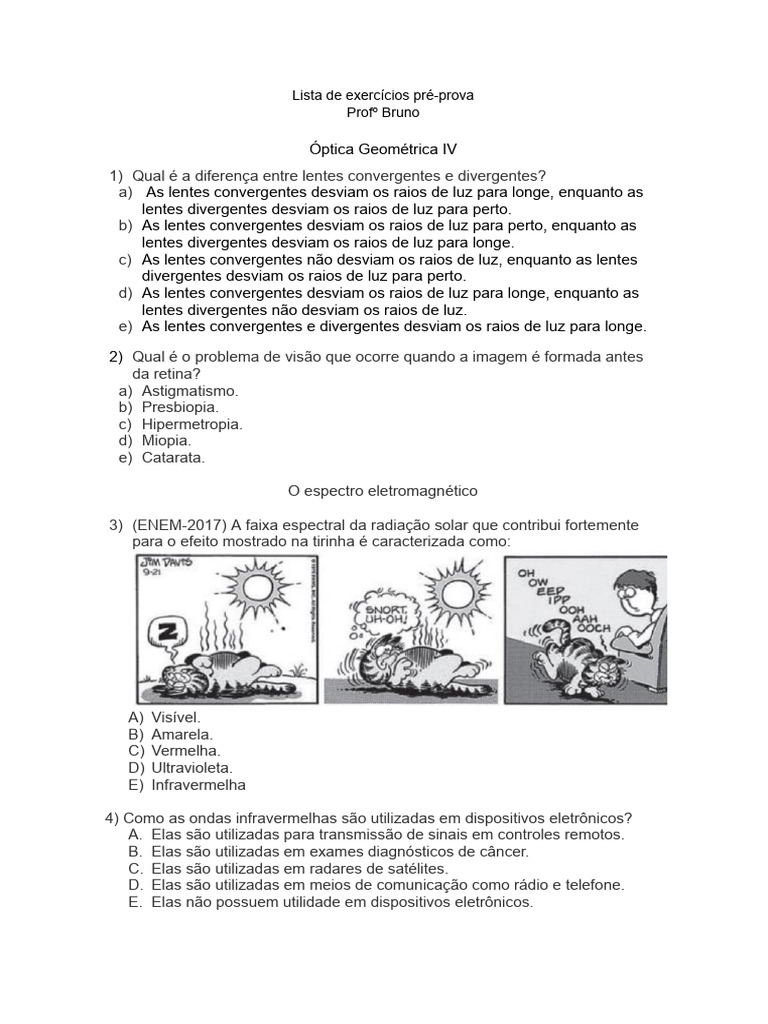 Lista de Exercícios 1°s Anos | PDF