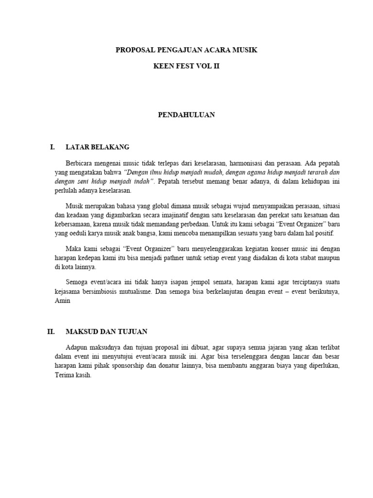 Proposal Pengajuan Acara Musik | PDF