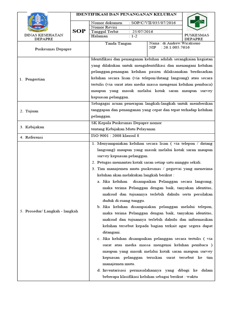 7.6.5.1.sop Identifikasi Dan Penanganan Keluhan | PDF | Karier ... 7.6.5.1.sop Identifikasi Dan Penanganan Keluhan | PDF | Karier ...