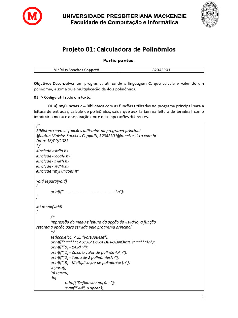 Projeto01 Calculadora de Polinomios | PDF | Computadores | Tecnologia e Engenharia