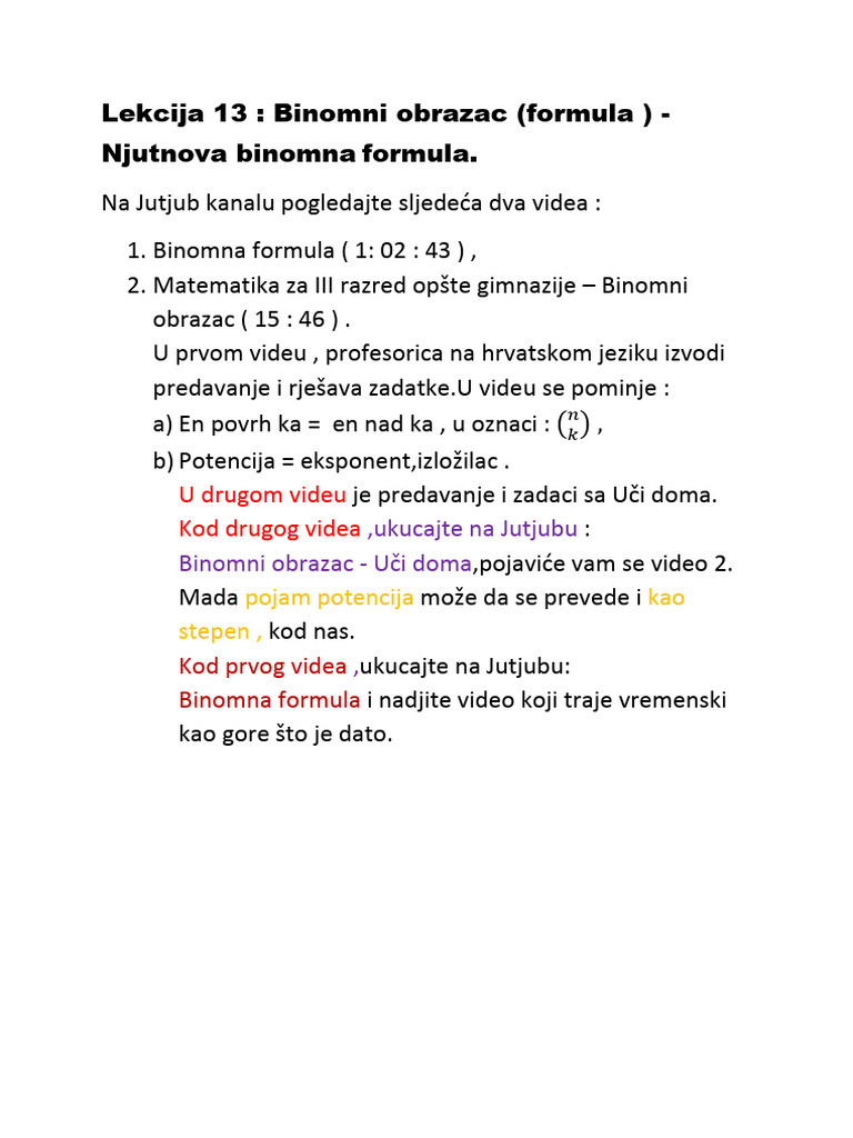 Binomna Njtnova Formula | PDF