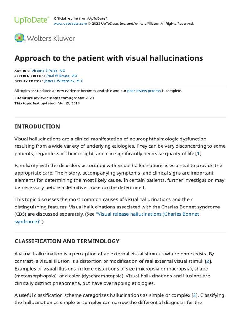 Approach to the patient with visual hallucinations - UpToDate | PDF