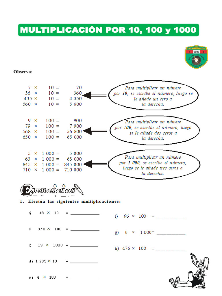 Multiplicación con 10, 100 y 1000 | PDF | Teaching Methods & Materials