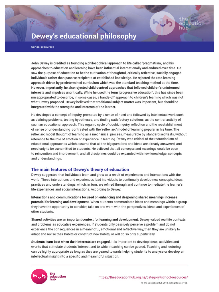 Dewey's Educational Philosophy Explained | PDF | John Dewey | Learning