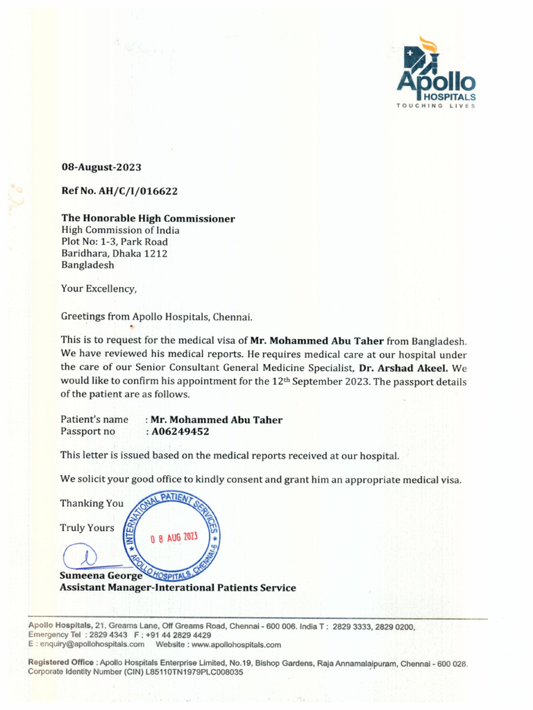 Chennai Apollo Hospital Appointment Letter | PDF