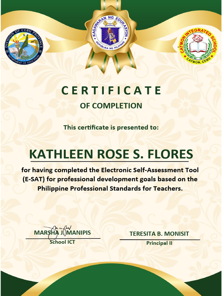 Esat Certificate of Completion Marsha | PDF | Career & Growth | Wellness