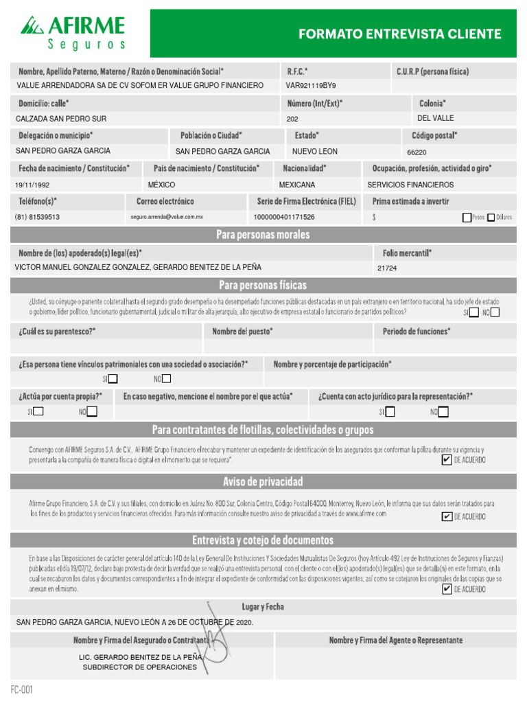 Formato entrevista clientes nueva (AFIRME) | PDF