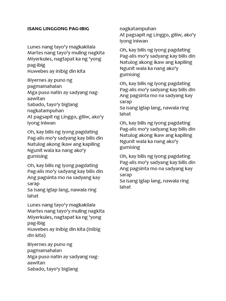 ISANG LINGGONG PAG-IBIG LYRICS | PDF