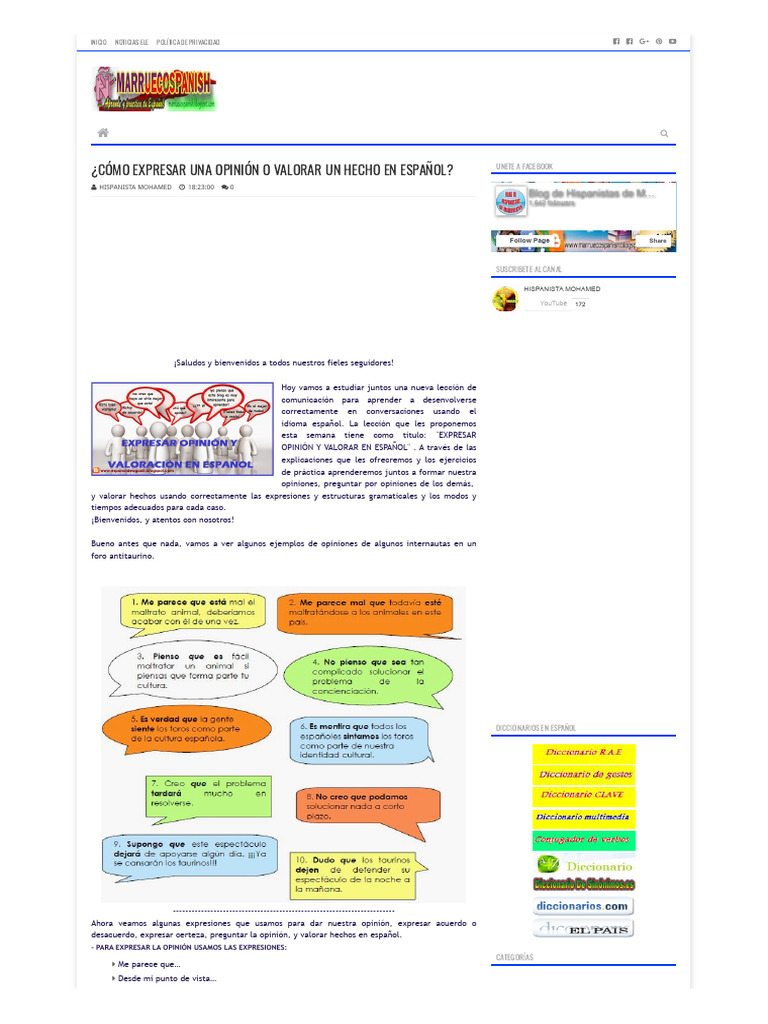 Expresar Opiniones en Español | PDF | Lingüística | Gramática