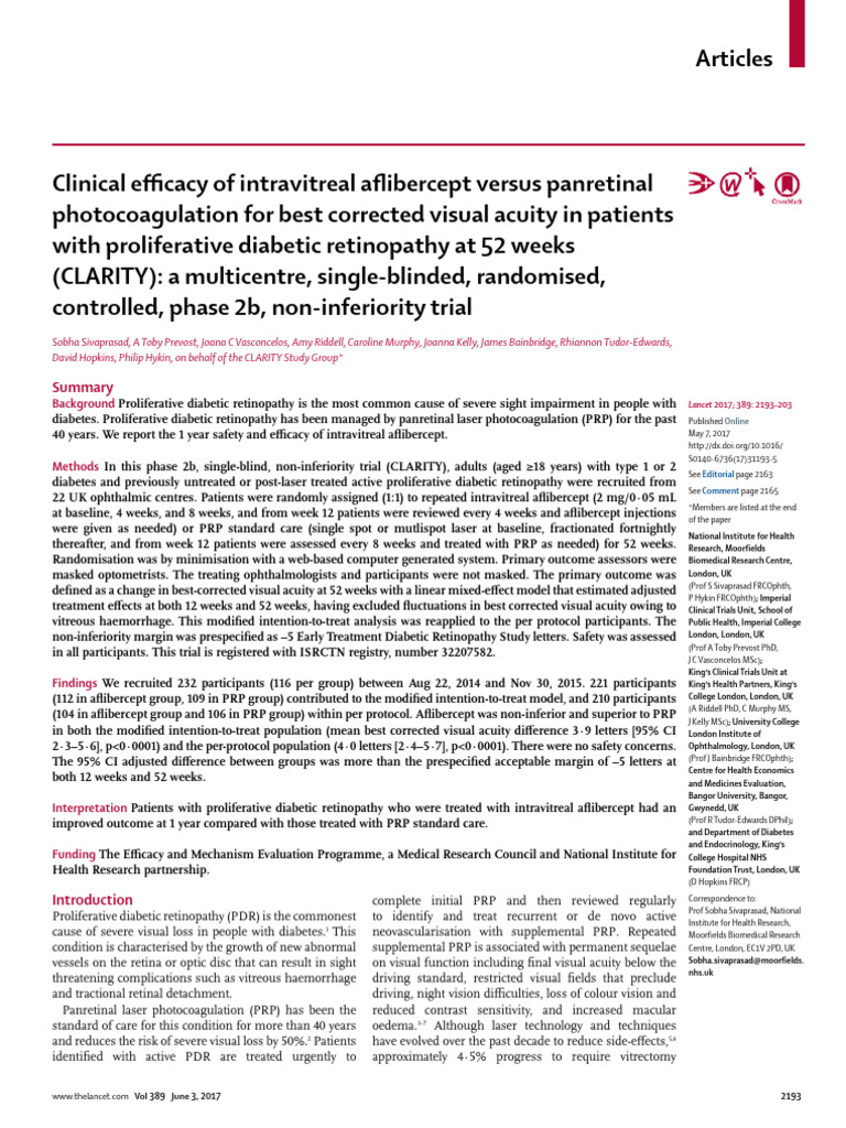 Intravitreal Aflibercept vs PRP for Diabetic Retinopathy | PDF | Data ...