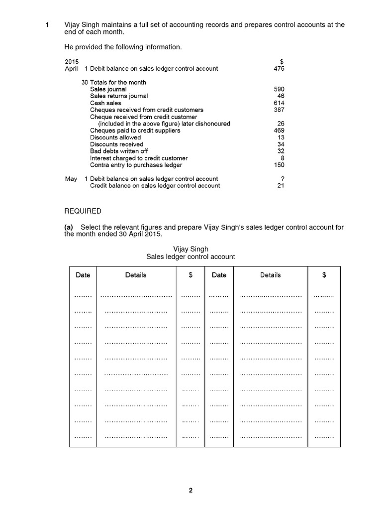 Control Accounts Worksheet | PDF
