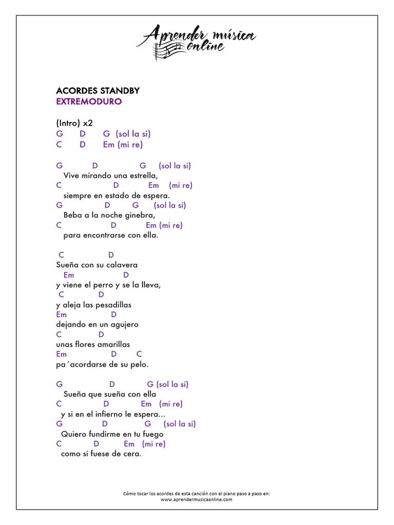 Como tocar standby extremoduro acordes piano | PDF