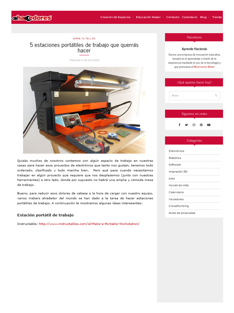 5 Estaciones Portátiles de Trabajo Que Querrás Hacer - Hacedores - Com - Maker Community | PDF