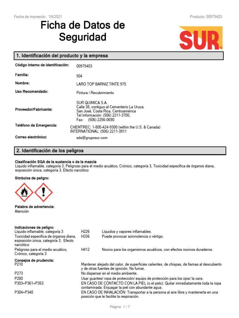 Ficha de Seguridad LARO TOP BARNIZ 975 | PDF