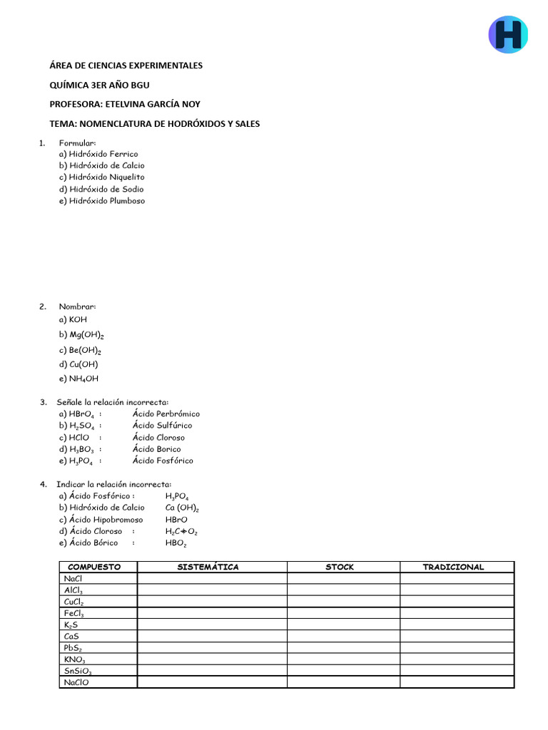 Ejercicios Hidróxidos y Ácidos | PDF