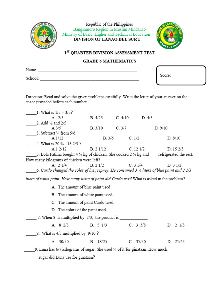 GRADE-6-MATH-ASSESSMENT-TEST | PDF