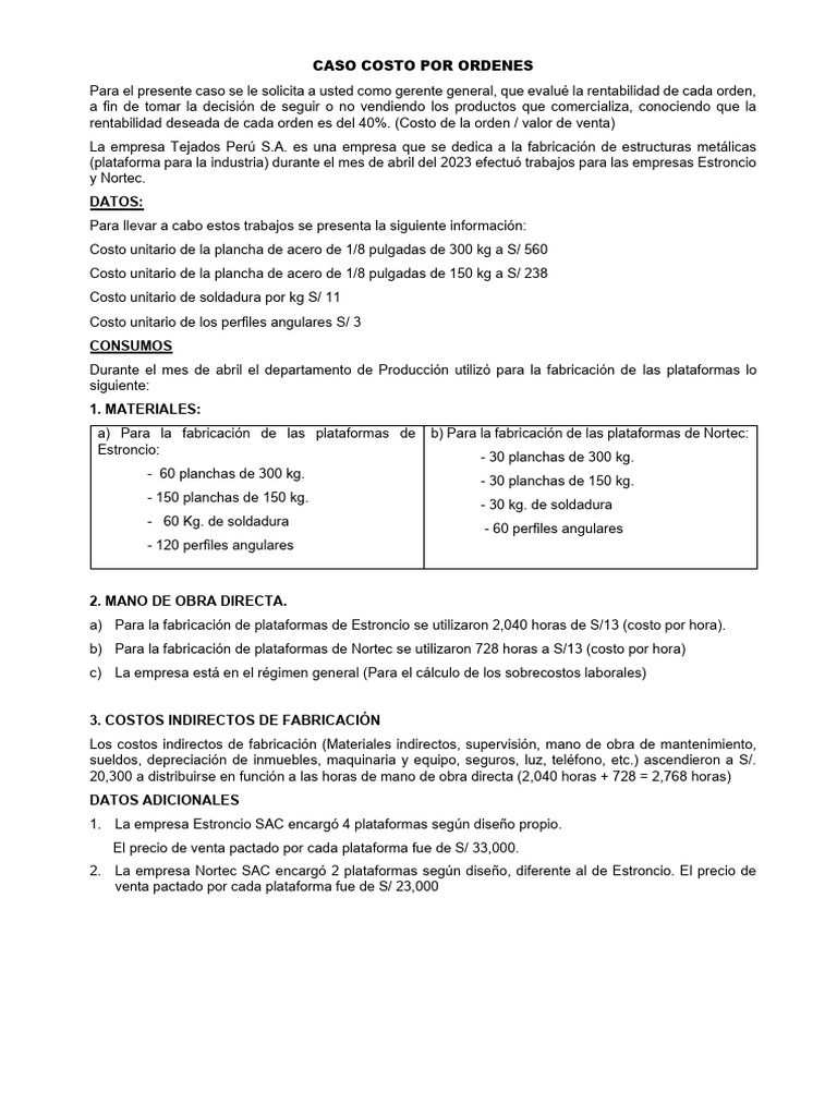 Caso No 1 Costo Por Ordenes | PDF