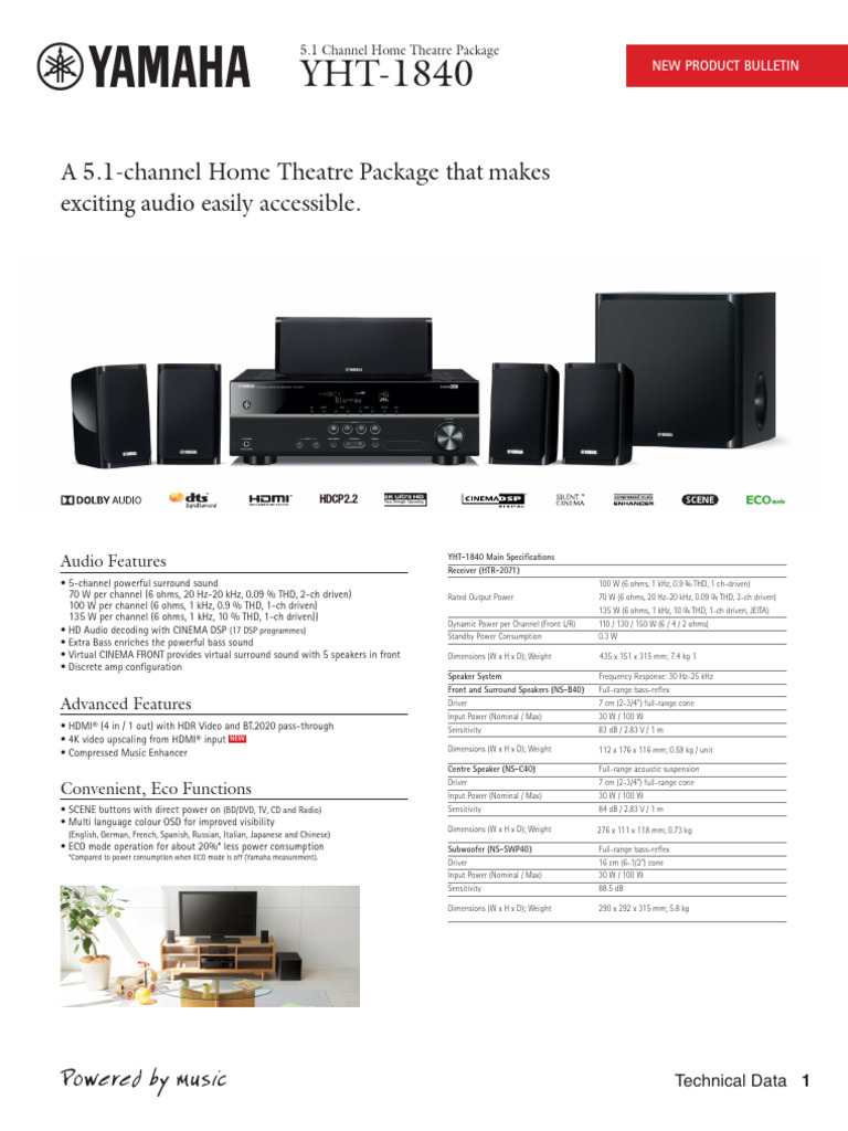 Yamaha Yht 1840 Home Theater System | PDF | Hdmi | Loudspeaker