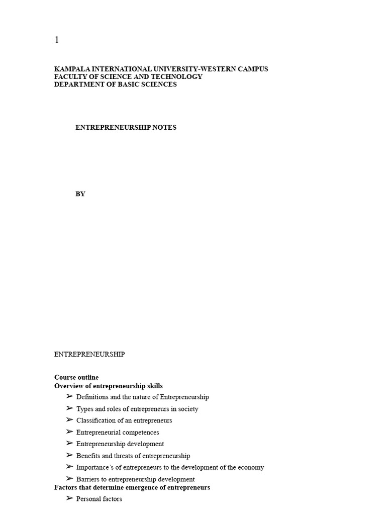 ENT Repreneurship Notes-1docx | PDF | Entrepreneurship | Loans