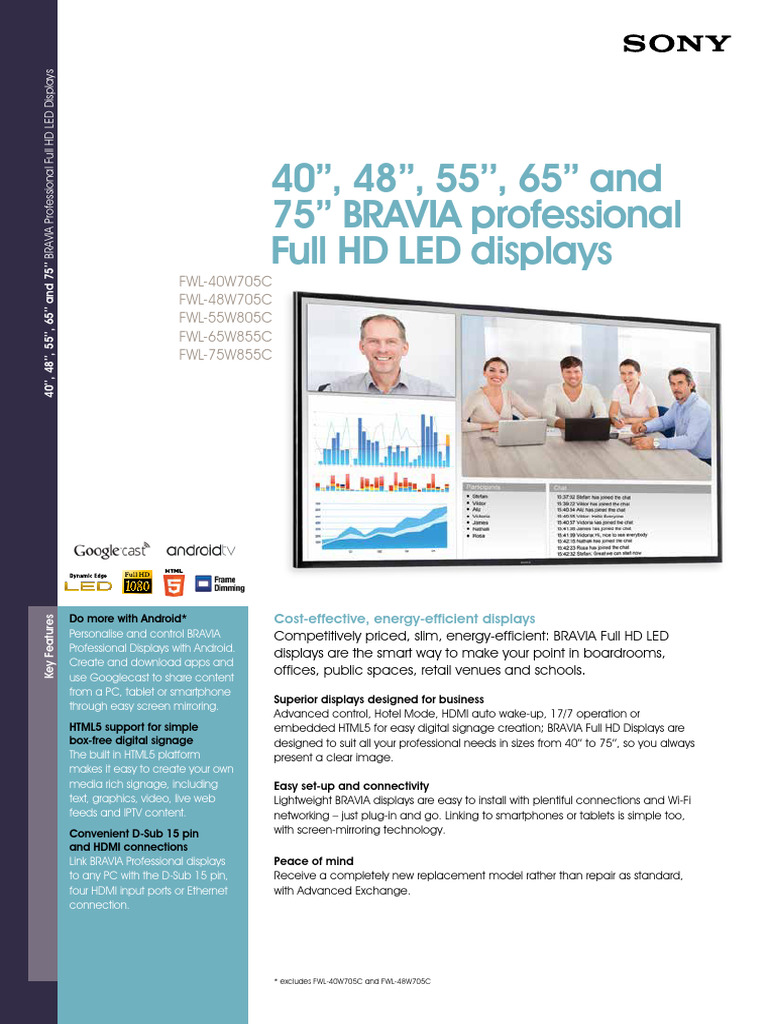 Sony - Bravia Full HD Led Displays - Data Sheet | PDF