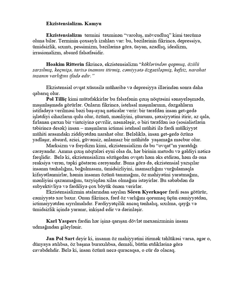 Ekzistensializm Kamyu, Bekket | PDF
